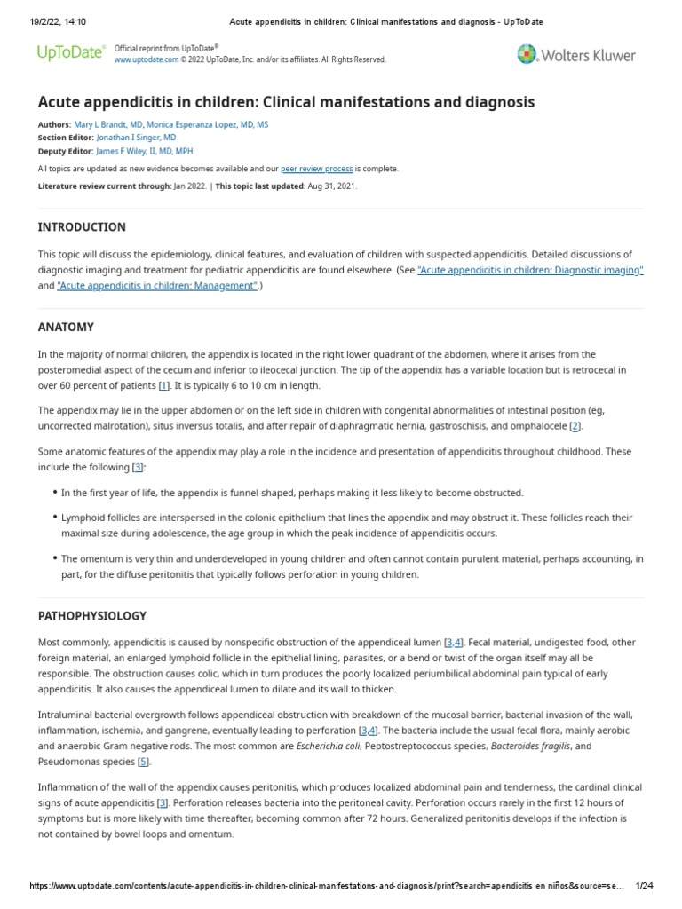 Acute Appendicitis in Children - Clinical Manifestations and Diagnosis - UpToDate | PDF | Health ...