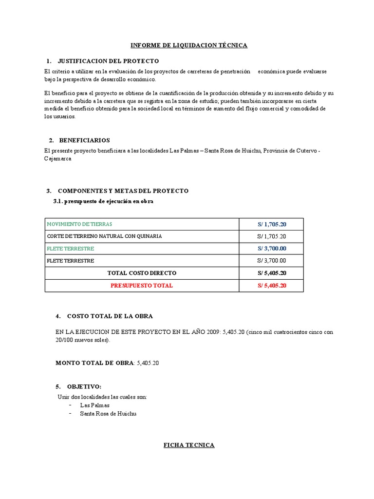 INFORME TECNICO DE OBRA (1) | PDF | Presupuesto