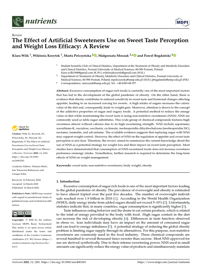 Nutrients: The Effect of Artificial Sweeteners Use On Sweet Taste ...
