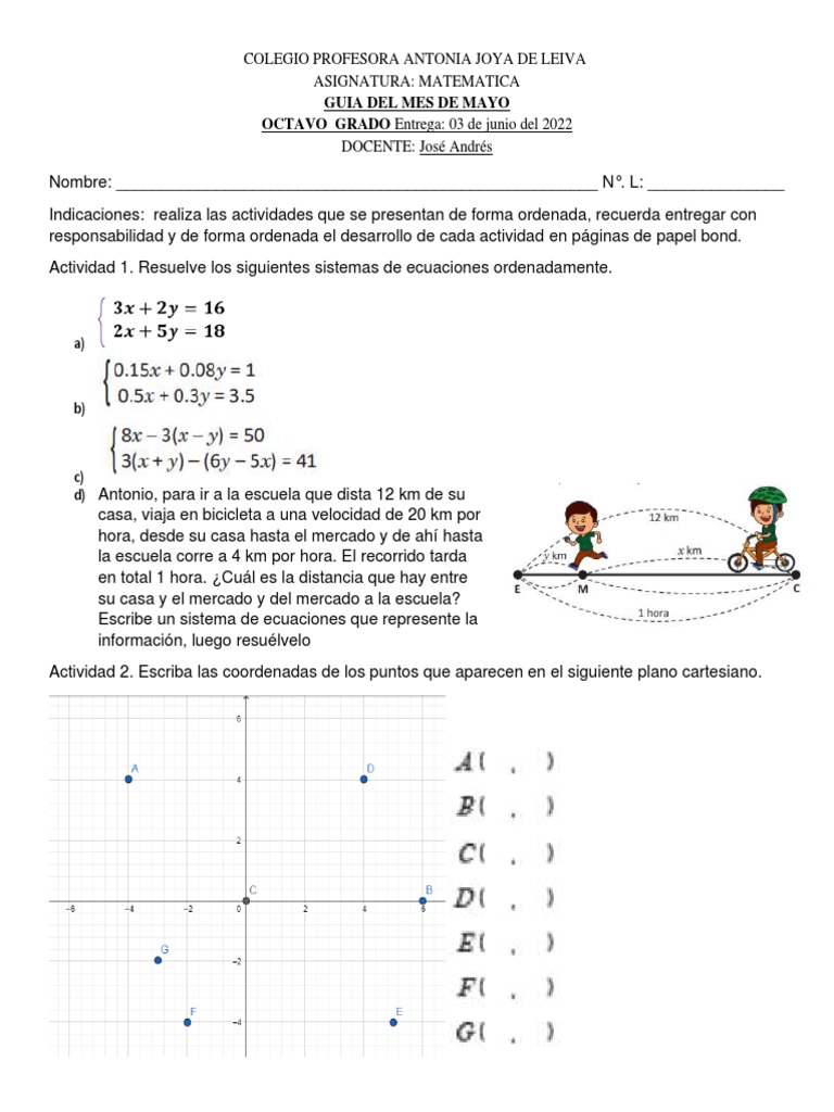 Guía de Matemáticas 8° Grado - Mayo | PDF | Ecuaciones | Matemáticas