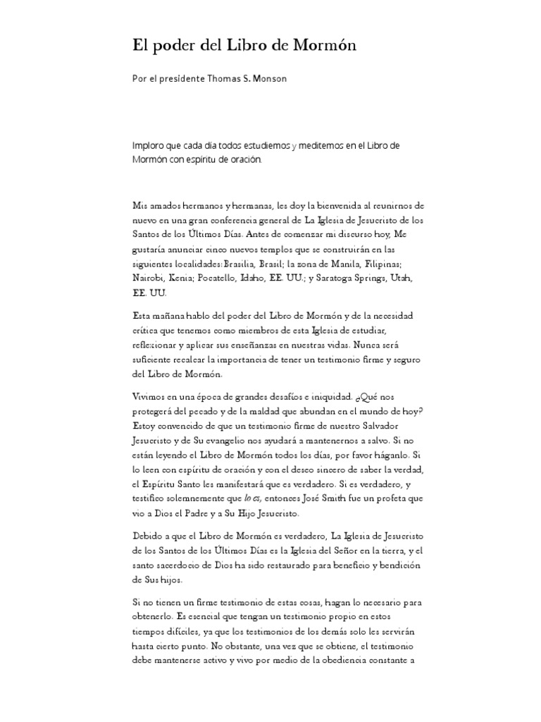 El Poder Del Libro de Mormón | PDF | La Iglesia de Jesucristo de los ...