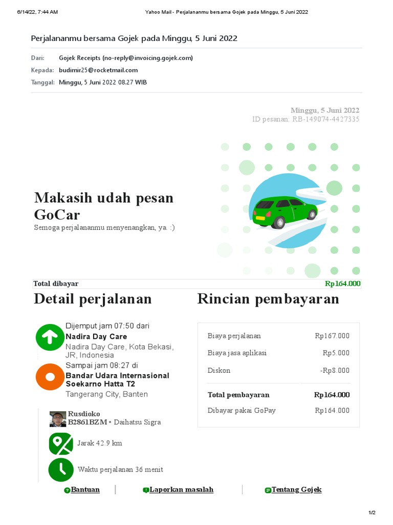 Bukti Pembayaran GoCar 5 Juni 2022 | PDF