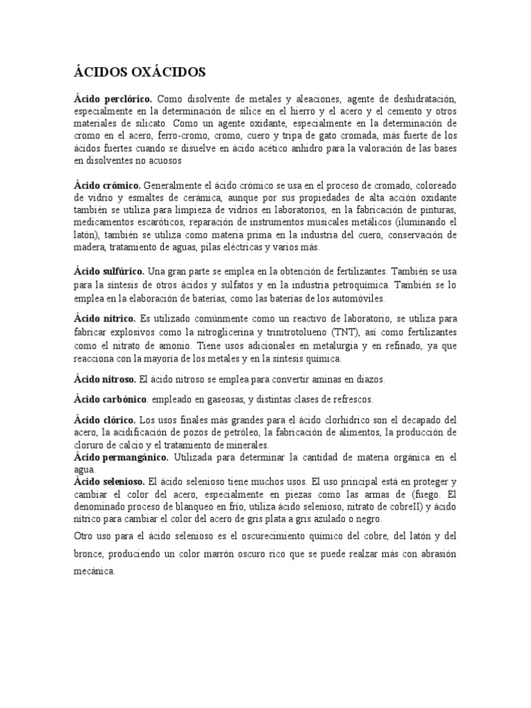 Ácidos Oxácidos | Descargar gratis PDF | Ácido | Cloruro de potasio