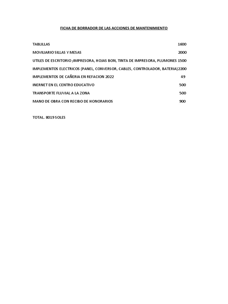 Ficha de Borrador de Las Acciones de Mantenimiento | PDF | Hogar, jardinería y bricolaje