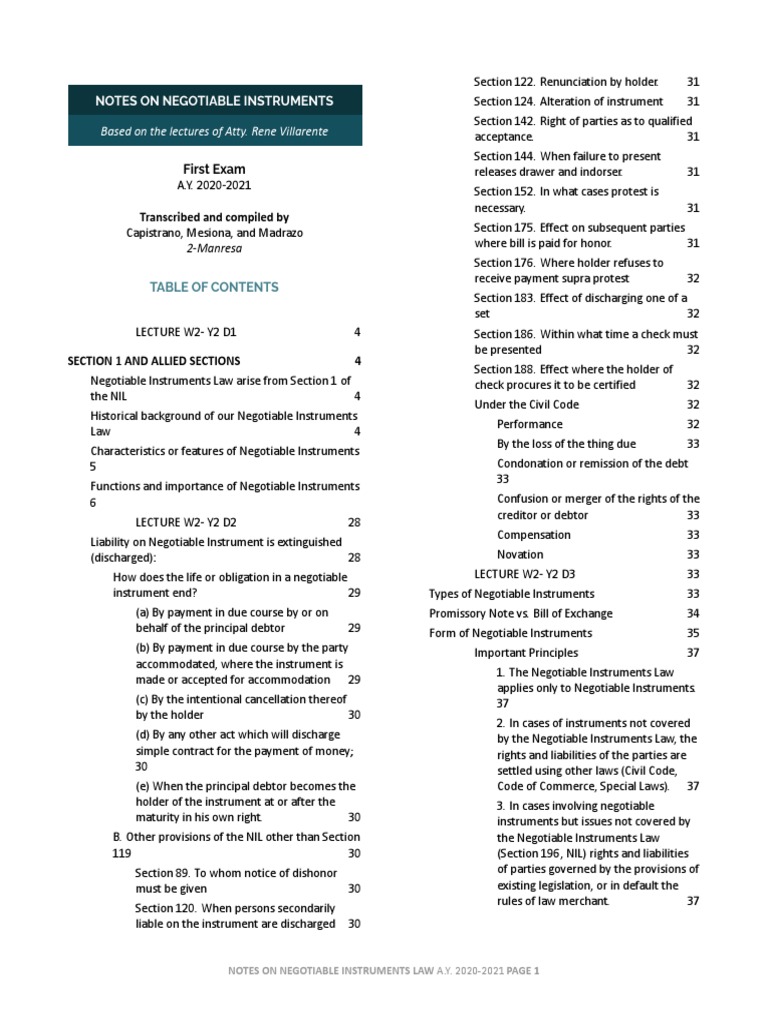 Law Students' Negotiable Instruments Guide | PDF | Cheque | Negotiable Instrument