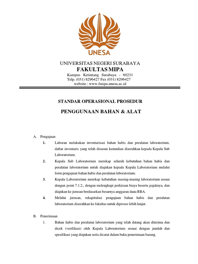 SOP Penggunaan Bahan & Alat Lab | PDF