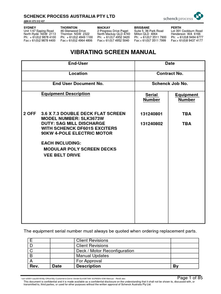 Schenck SLK3673W Screen Manual | PDF | Force | Screw