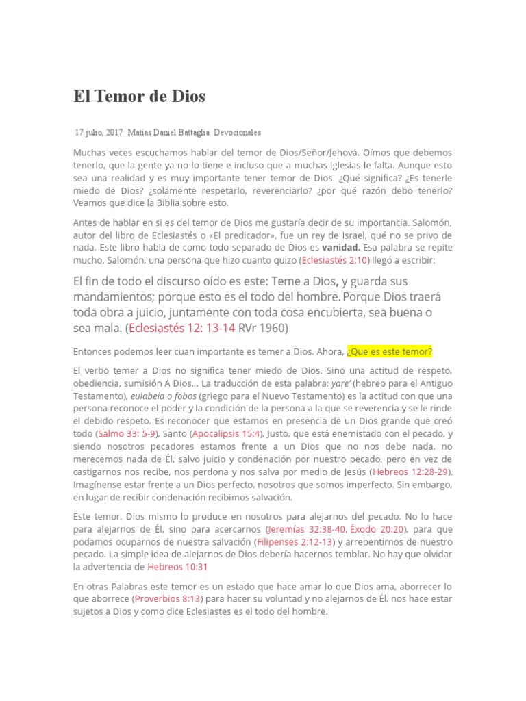 El Temor de Dios | PDF | Dios | Temor