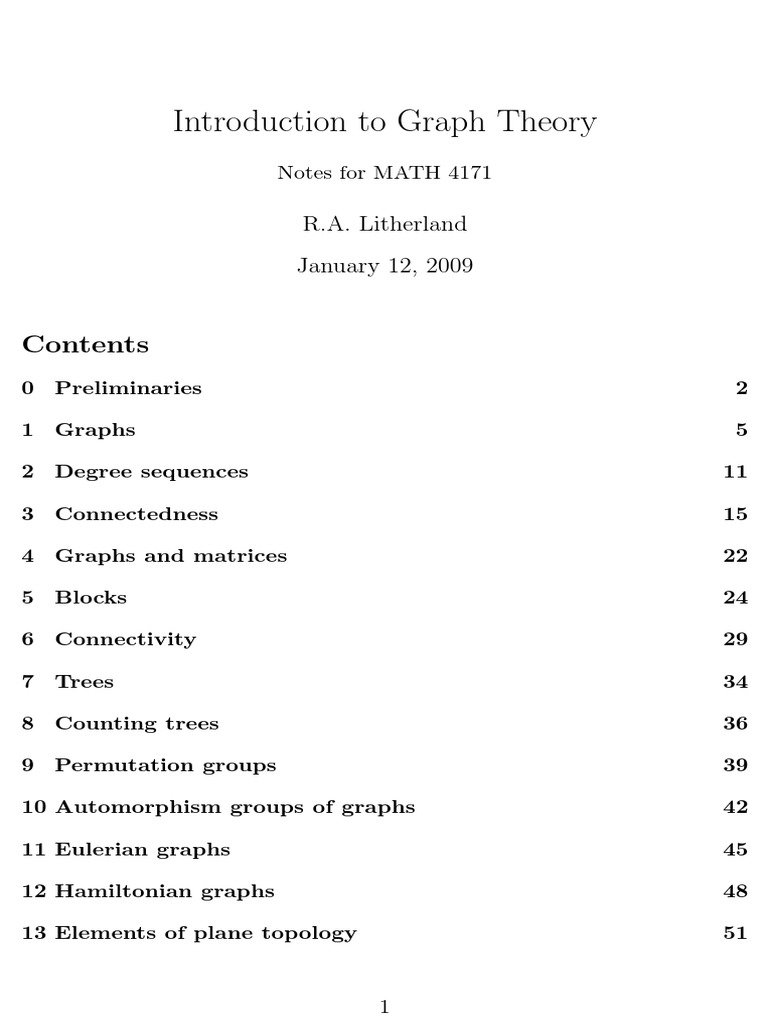 Litherland R. - Introduction To Graph Theory, Lecture Notes-Louisiana ...