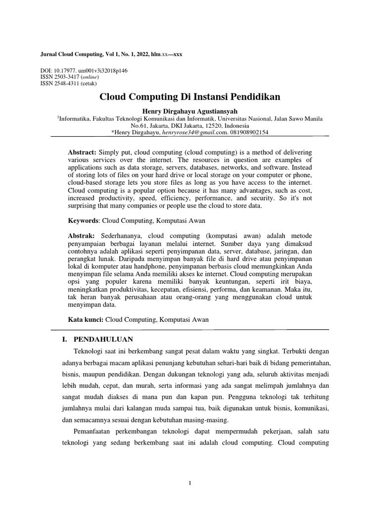 Jurnal Cloud Computing-Henry Dirgahayu | PDF | Seni | Komputer