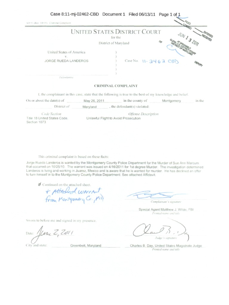 Complaint Affidavit: Jorge Rueda Landeros | PDF | Affidavit | Arrest