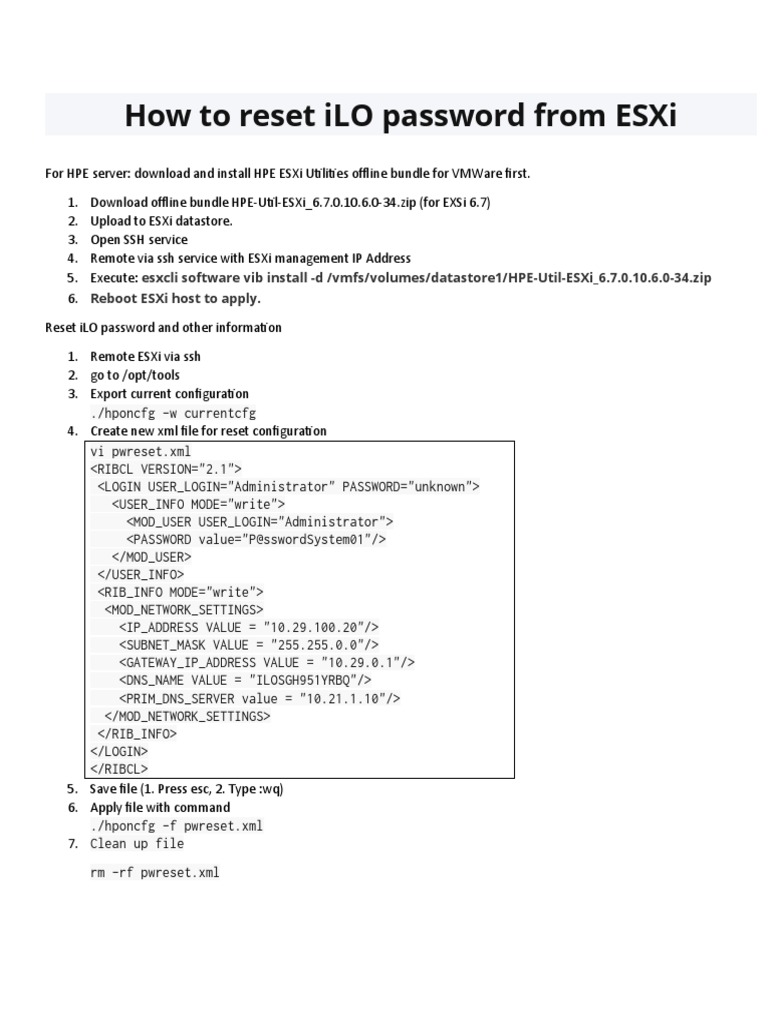 How To Reset iLO Password From ESXi | PDF | Computers