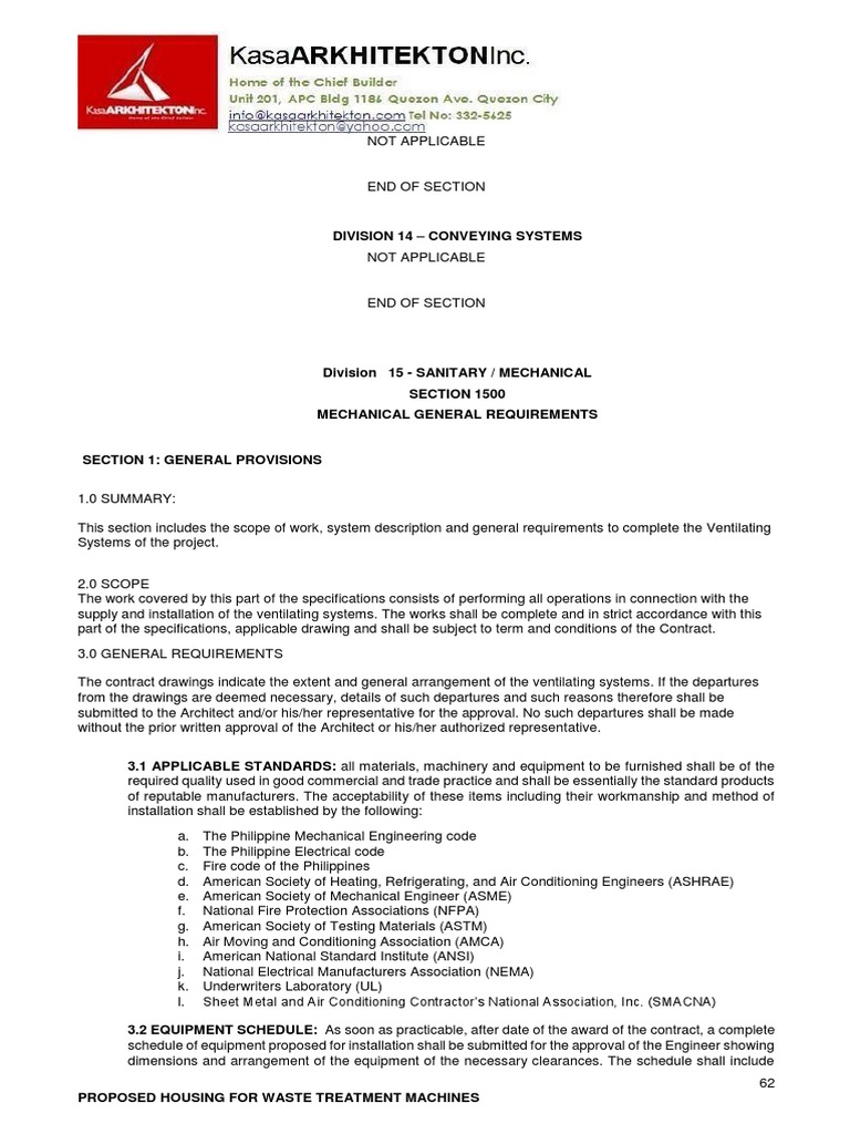 Technical Specs of Mechanical Plan | PDF | Electric Motor | Plumbing