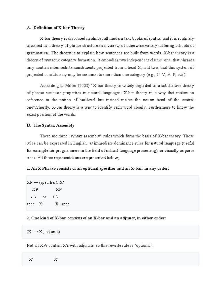 A. Definition of X-Bar Theory: B. The Syntax Assembly | Download Free ...