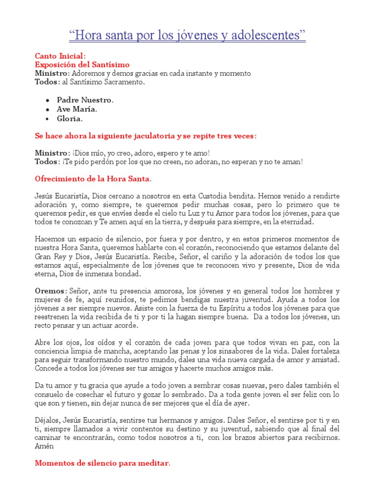 Hora Santa Por Los Jóvenes y Adolescentes | PDF | eucaristía | María ...
