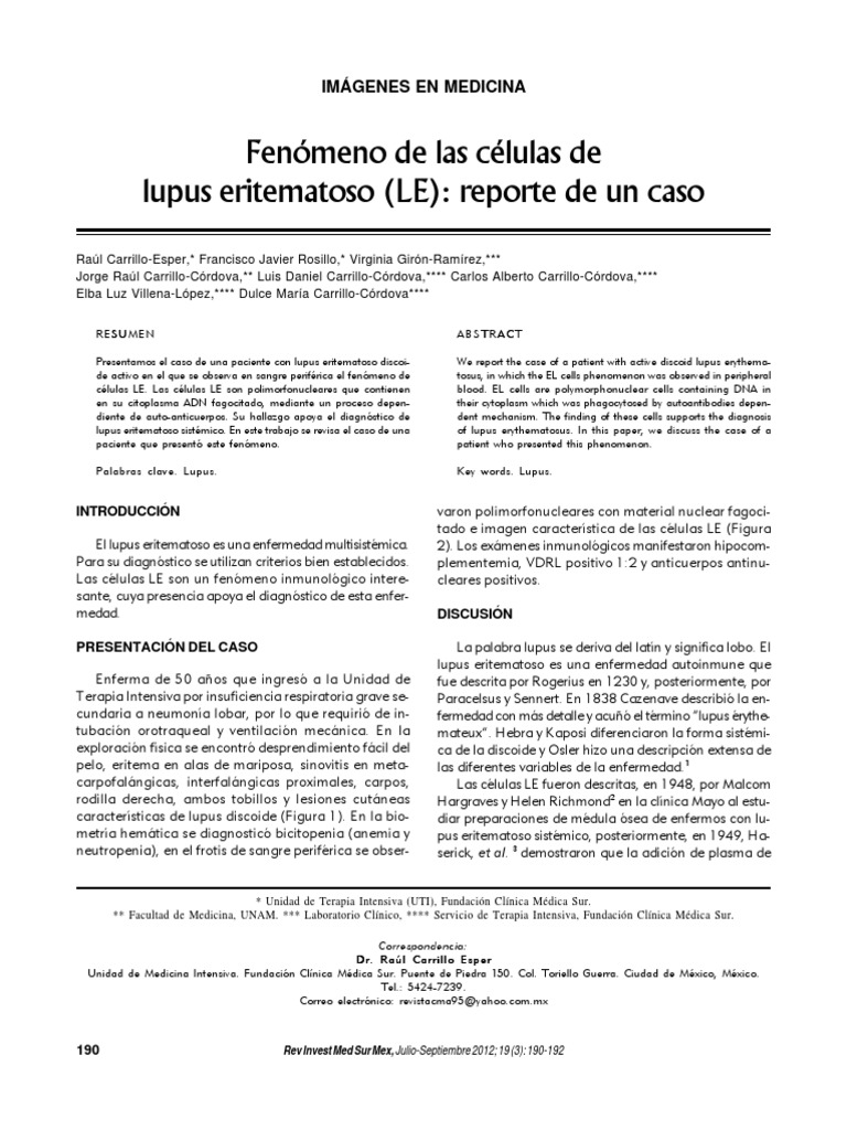 Fenómeno de Las Células de Lupus Eritematoso (LE) : Reporte de Un Caso ...