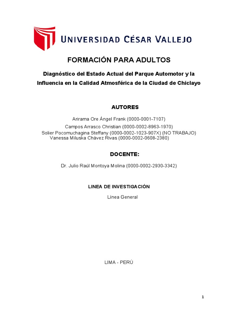 Trabajo de Investigación Parque Automotor de Chiclayo | PDF | Contaminación | La contaminación ...