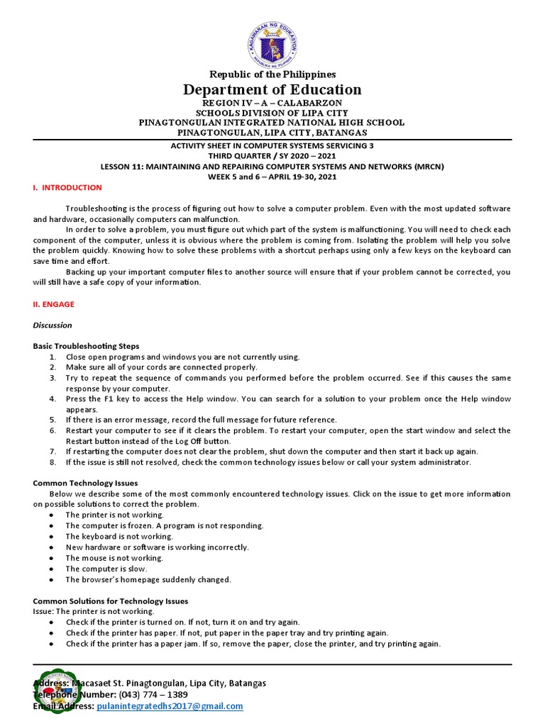 Department of Education: Republic of The Philippines | PDF | Computer ...