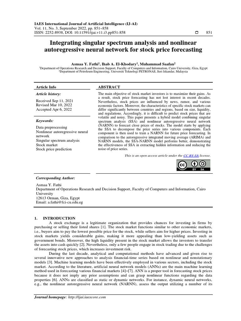 Integrating Singular Spectrum Analysis And Nonlinear Autoregressive Neural Network For Stock