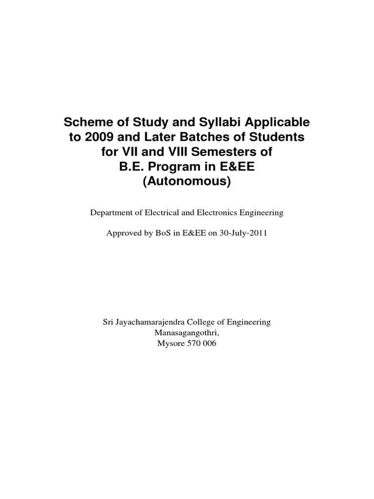 E&EE Autonomous Syllabus-B of B.E. 7&8 Sem Approved by BoS 201107230 | PDF | Electric Motor ...