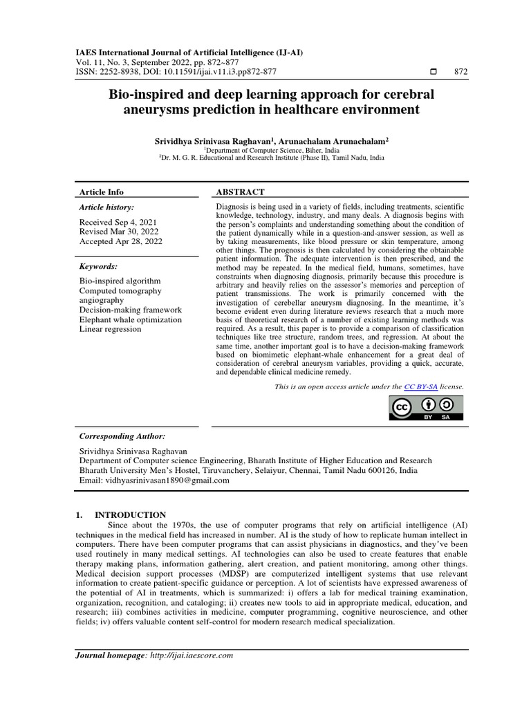 Bio-Inspired and Deep Learning Approach For Cerebral Aneurysms Prediction in Healthcare ...
