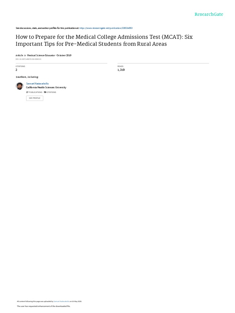 How To Prepare For The Medical College Admissions Test (MCAT) : Six ...