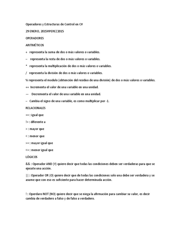 Operadores Y Estructuras De Control En C Pdf Flujo De Control 3794