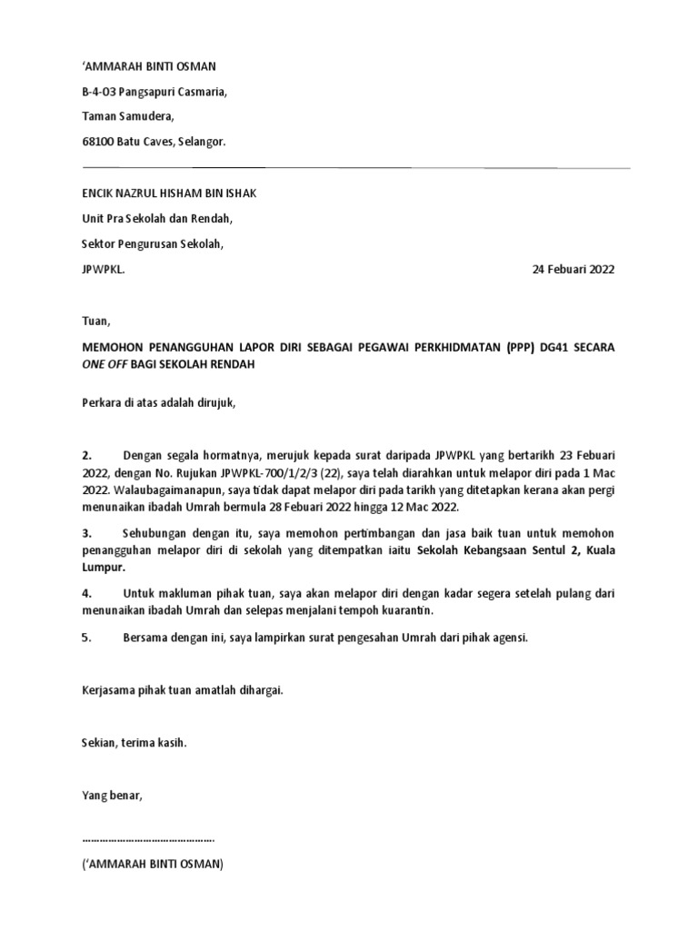 Surat Tangguh Lapor Diri | PDF