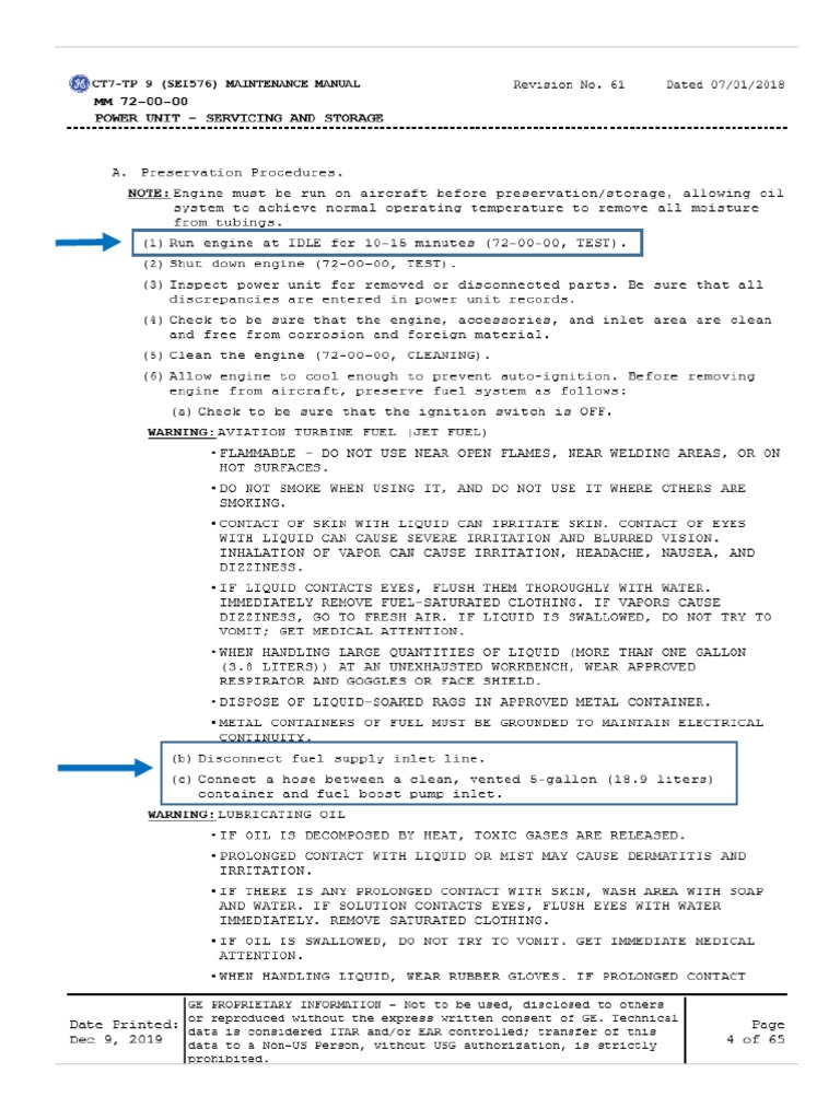 Preservation Engine Procedure for CT7 | PDF