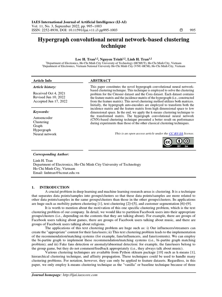 Hypergraph Convolutional Neural Network-Based Clustering Technique | PDF | Cluster Analysis ...
