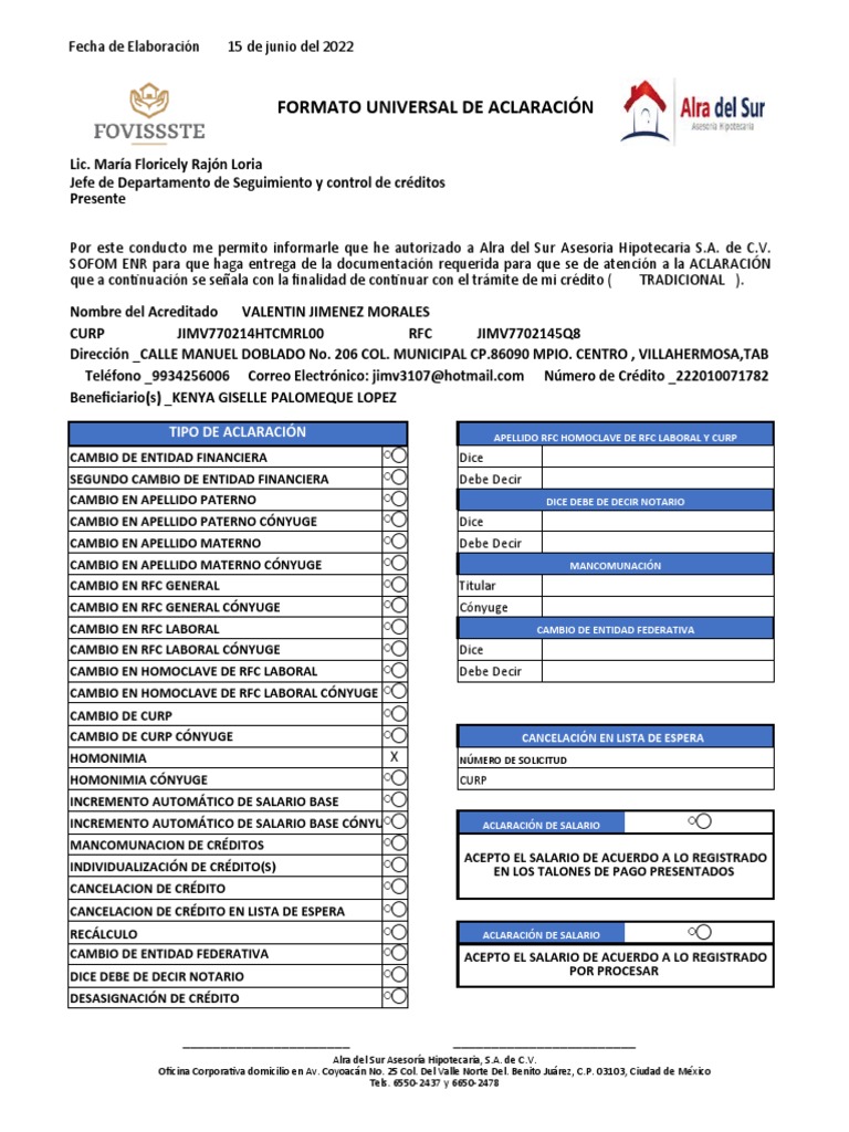Formato Universal de Aclaración Tradicional | PDF
