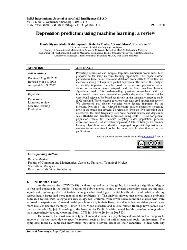Depression Prediction Using Machine Learning: A Review | PDF | Mental ...