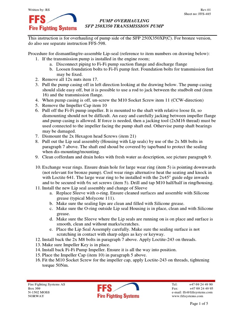 FIFI Pump Overhaul Instruction | PDF | Pump | Screw