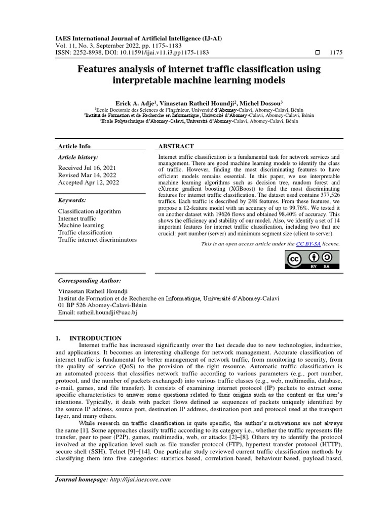 Features Analysis Of Internet Traffic Classification Using Interpretable Machine Learning Models