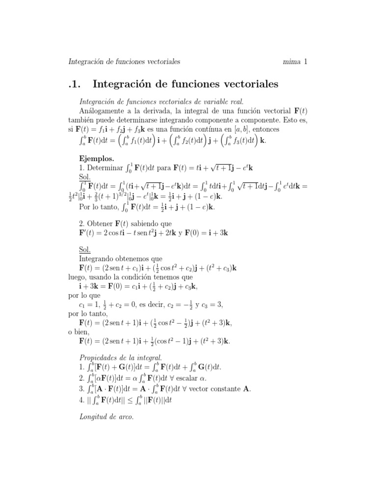Integracion de Funciones Vectoriales | Descargar gratis PDF | Integral | Vector Euclidiano