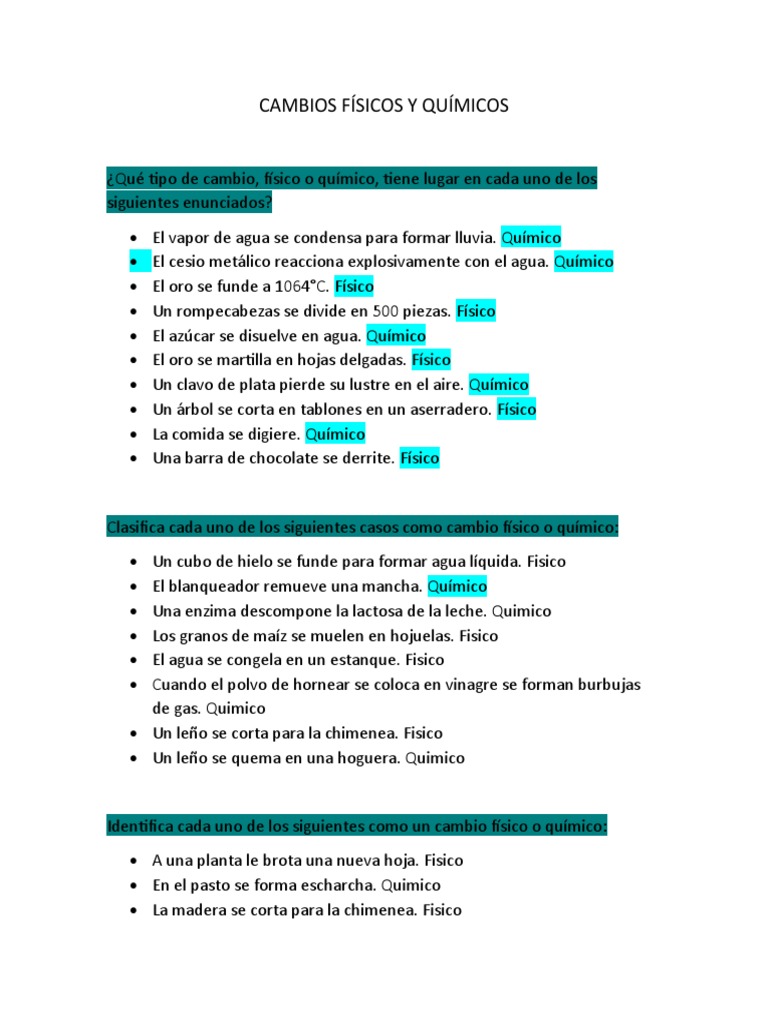 Cambios Físicos y Químicos | PDF