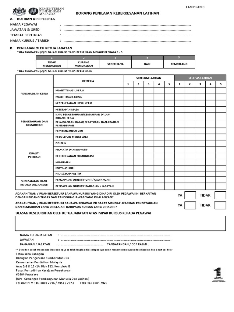Borang Penilaian Kursus Latihan PTM | PDF