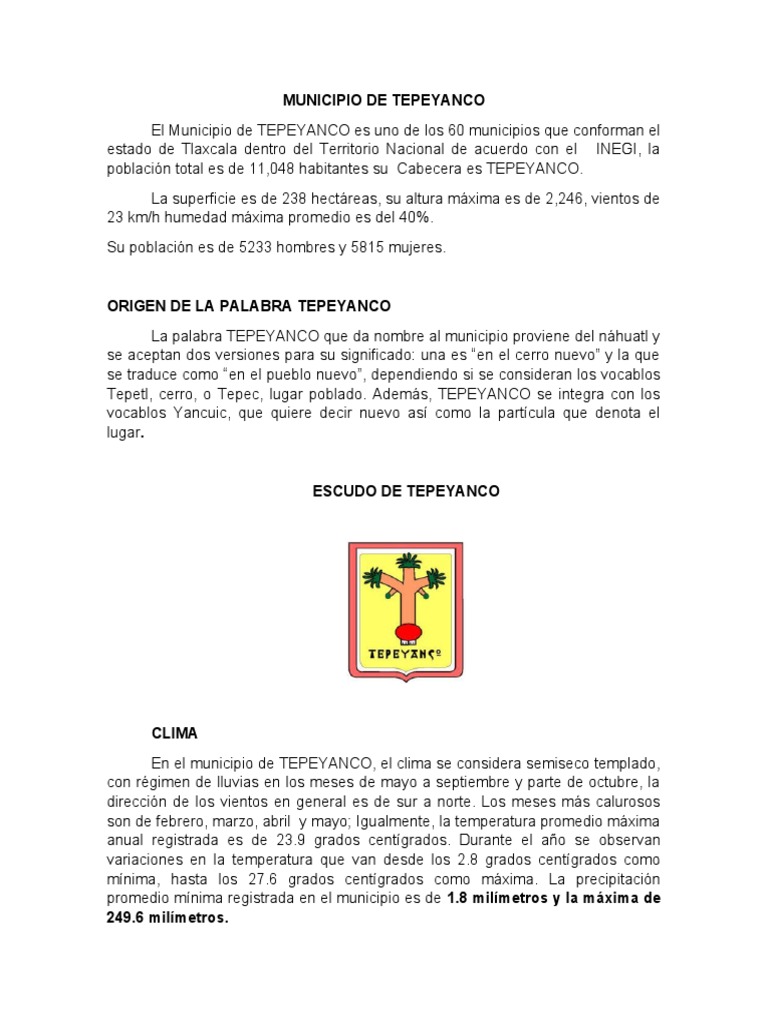 Tepeyanco: Historia y Atractivos Municipales | PDF