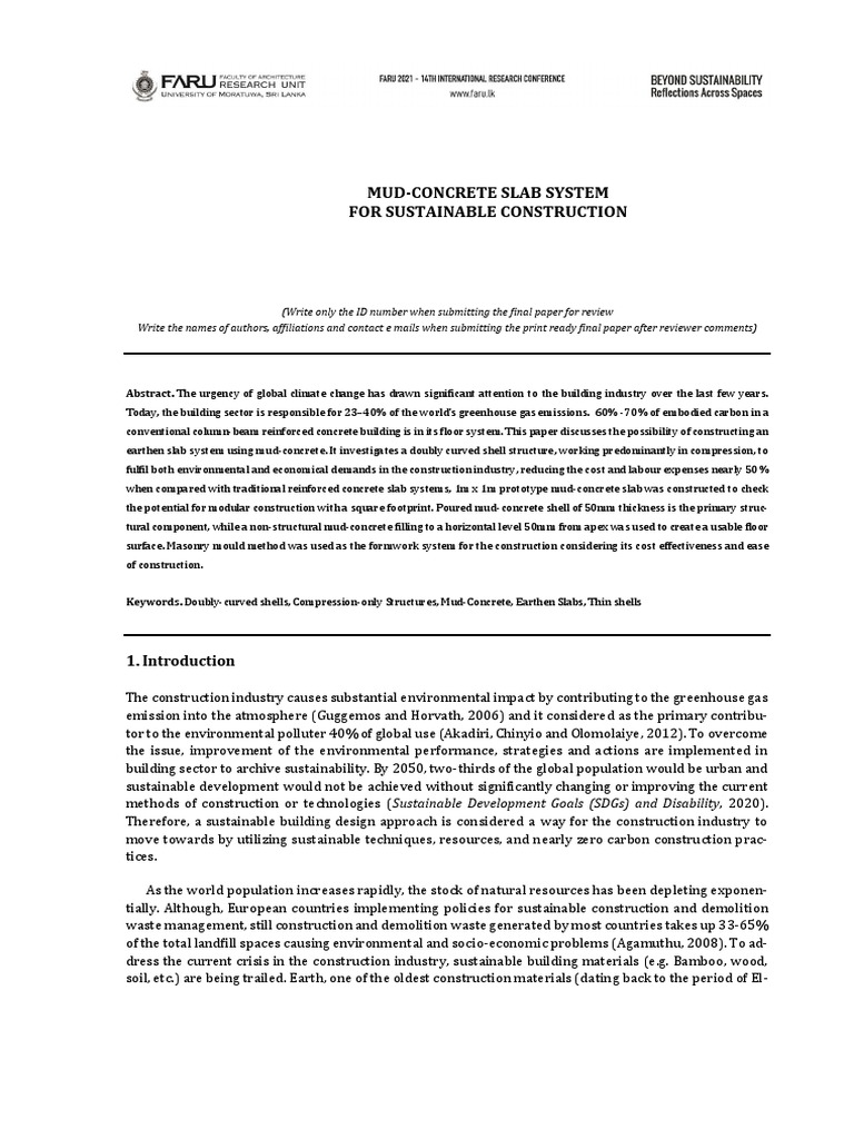 Mud-Concrete Slab System For Sustainable Construction | PDF | Concrete ...