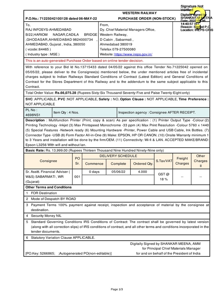 This Is An Auto-Generated Purchase Order Based On Online Tender ...