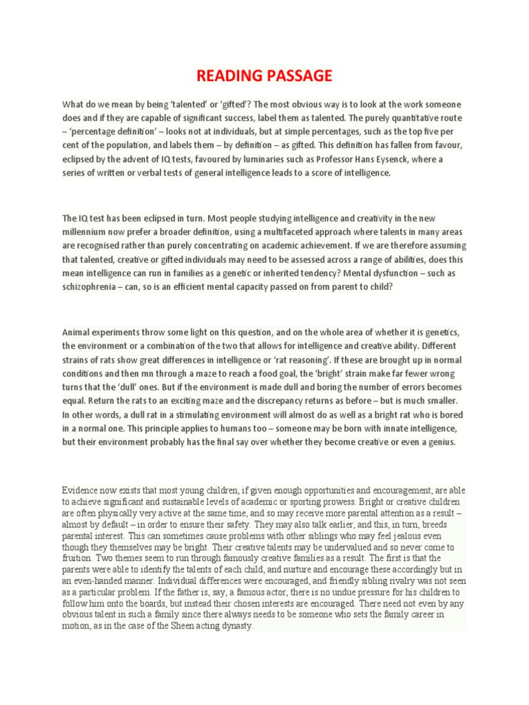 Reading Passage | PDF | Intelligence | Intelligence Quotient