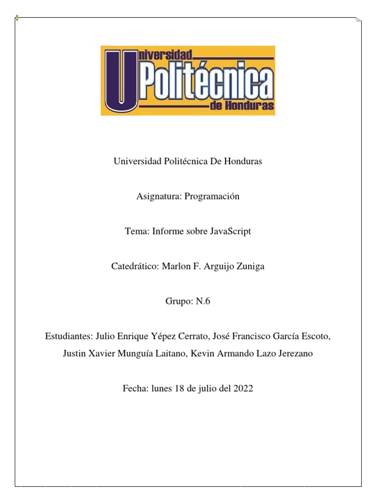 Informe de Javascript | PDF | Script Java | Programación de computadoras Informe de Javascript | PDF | Script Java | Programación de computadoras
