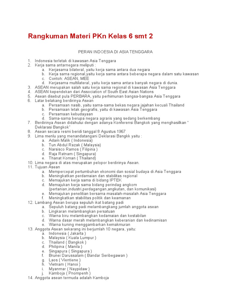 Rangkuman Materi PKN Kelas 6 SMT 2 | PDF