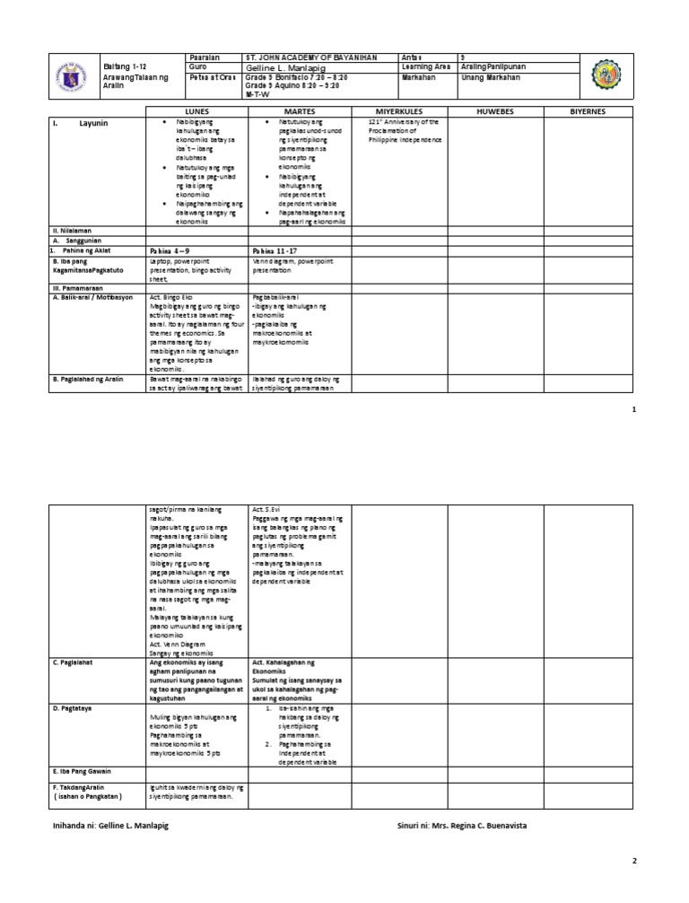 DLL 1st Grade 9 AP | PDF