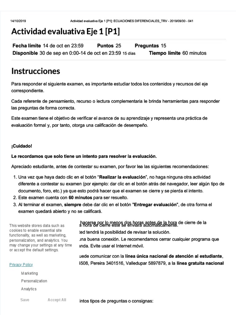 PDF Actividad Evaluativa Eje 1 p1 Ecuaciones Diferenciales TRV 2019 DL | Descargar gratis PDF ...