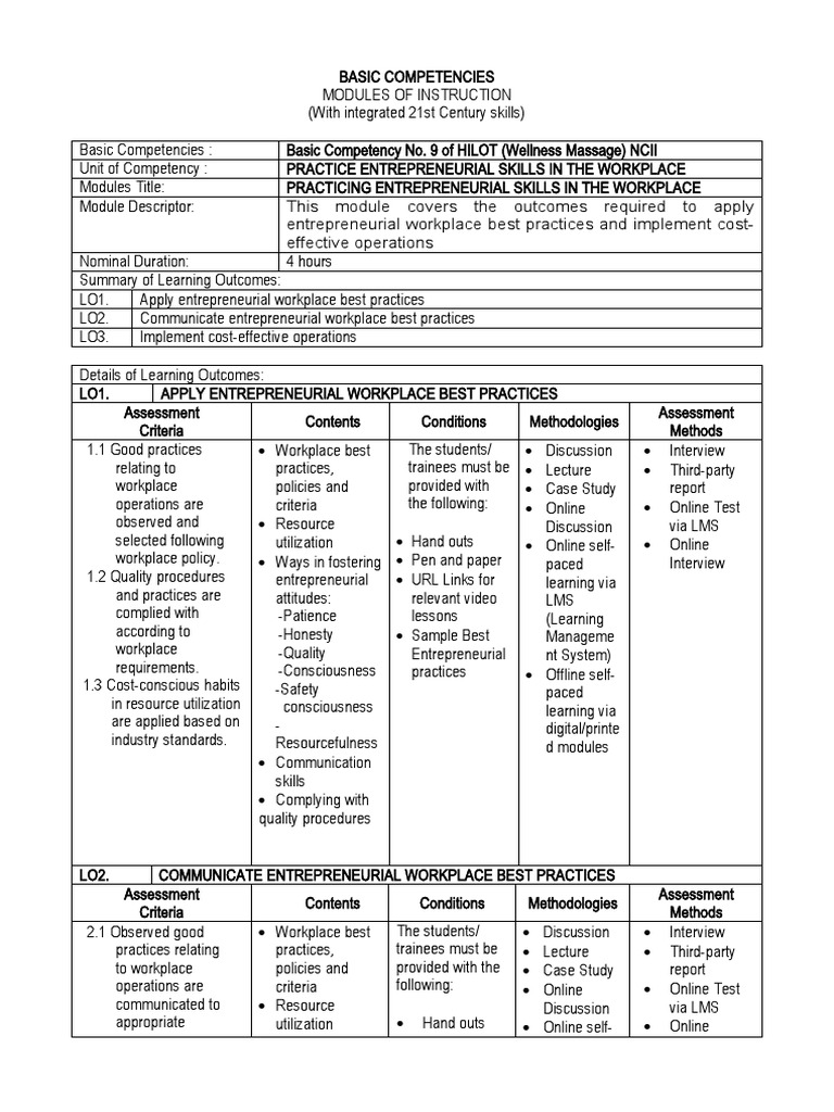 21st-Century-Skills-HILOT (Wellness Massage) MOI Basic Competencies 9 ...