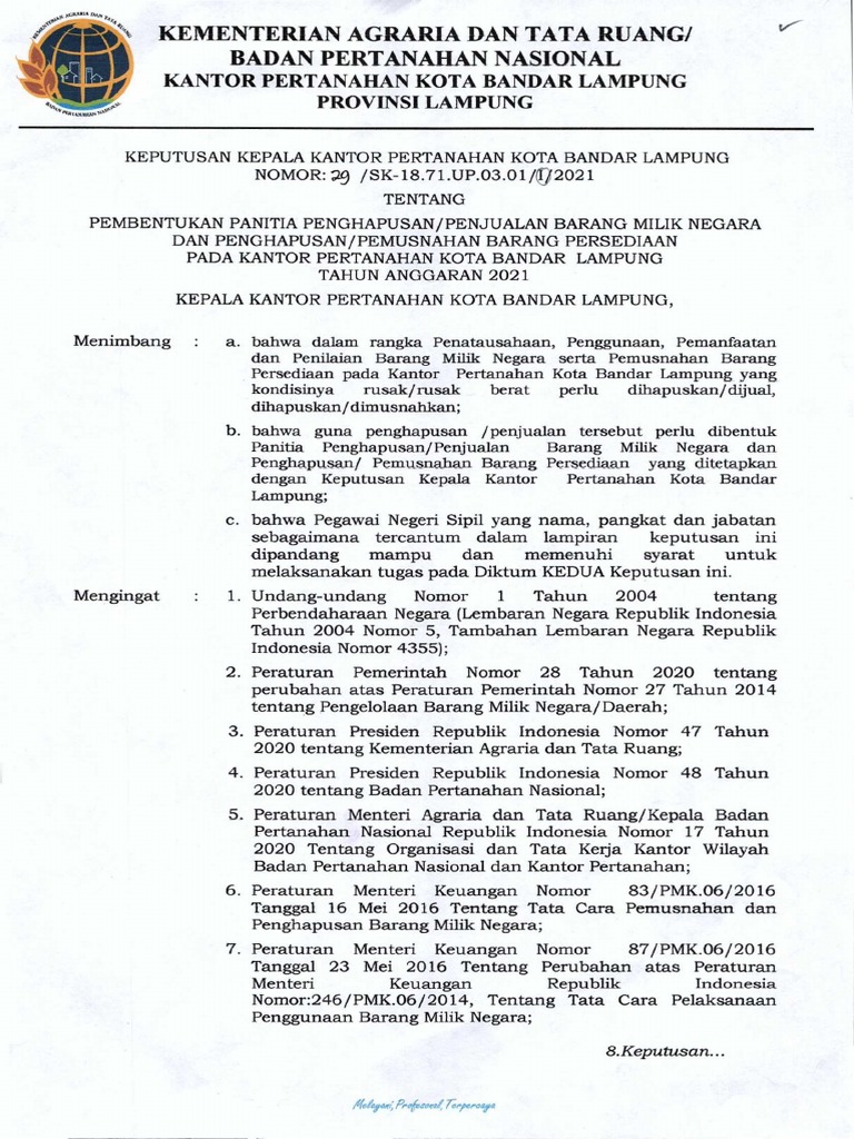 SK Pembentukan Panitia Penghapusan Atau Penjualanbmn | PDF