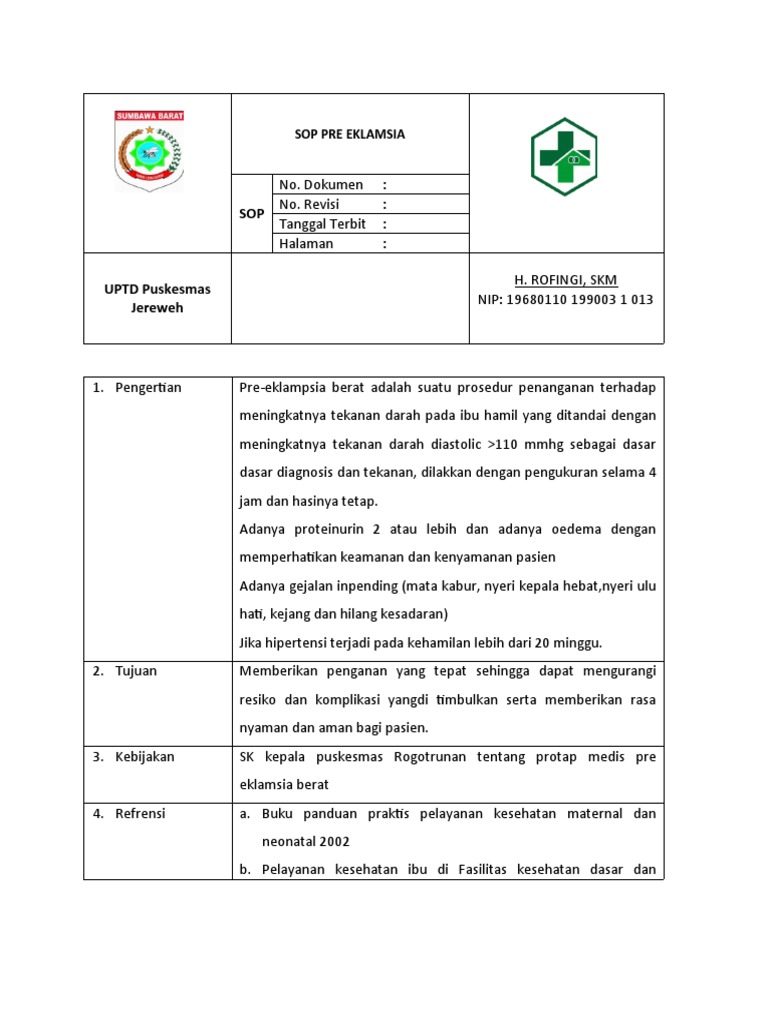 Sop Pre Eklamsia Berat | PDF