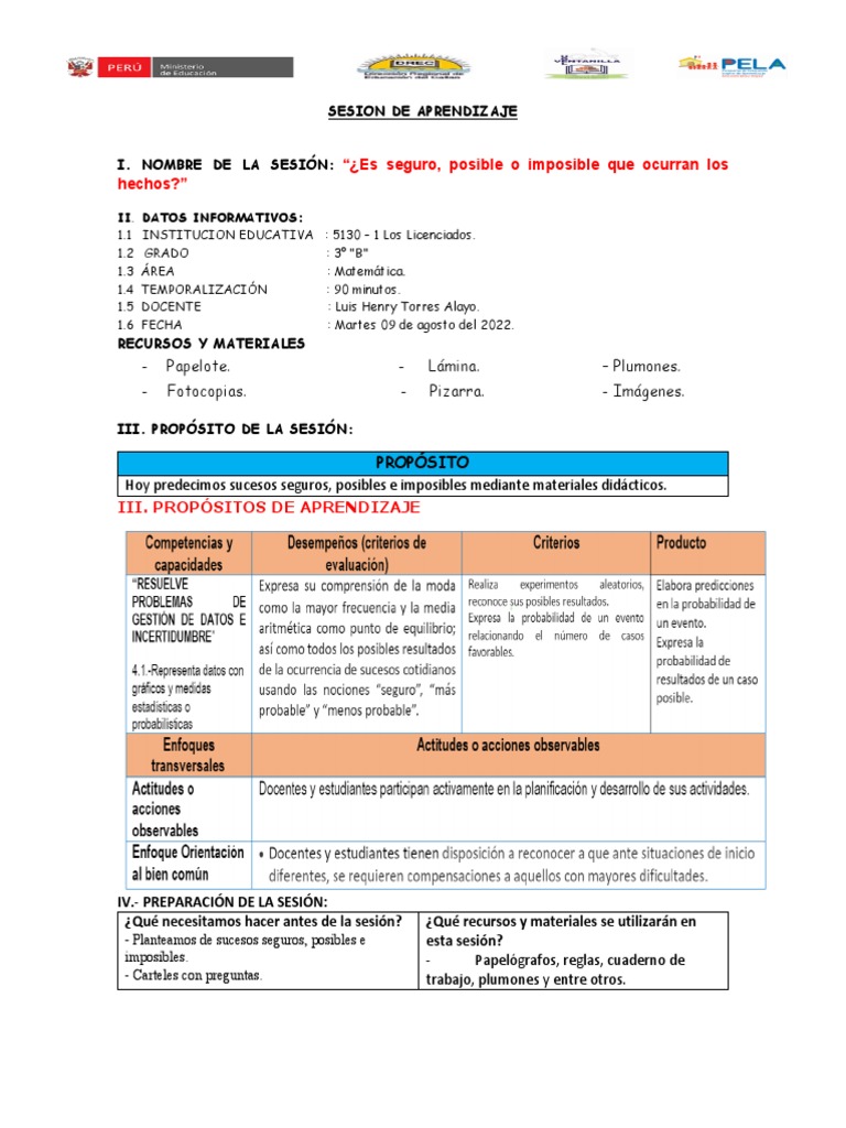 Sesión de Aprendizaje de Matemática | PDF | Aprendizaje | Science