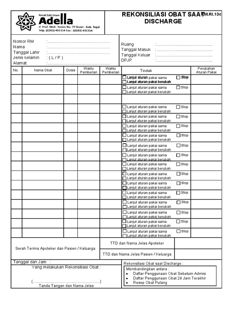 Rekonsiliasi Obat Saat Discharge: RM - RI.13c | PDF